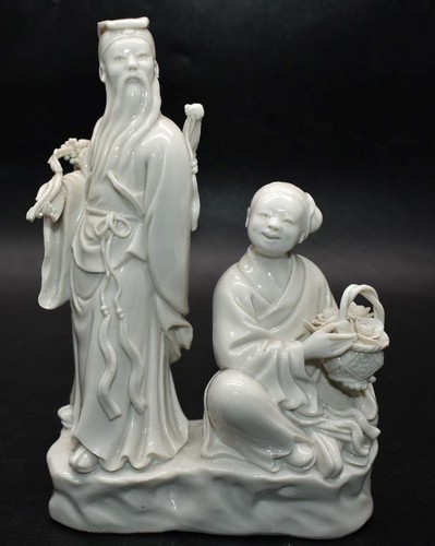 RARE ANTIQUE / VINTAGE CHINESE BLANC DE CHINE FIGURE OF 2 DEITIES VERY ...