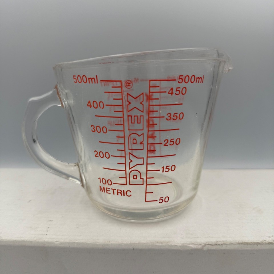 VINTAGE PYREX 2 CUP 16 OZ Glass Measuring Cup D Handle Red Label Oz ...
