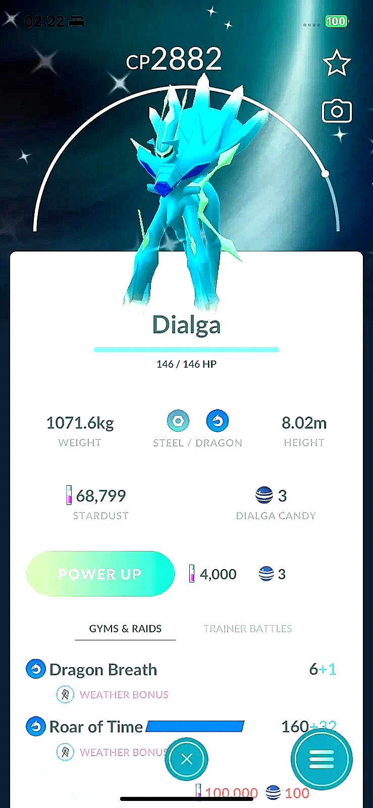 Shiny Origin Dialga have Skill Roar Of Time - P T C 20k stardust ...