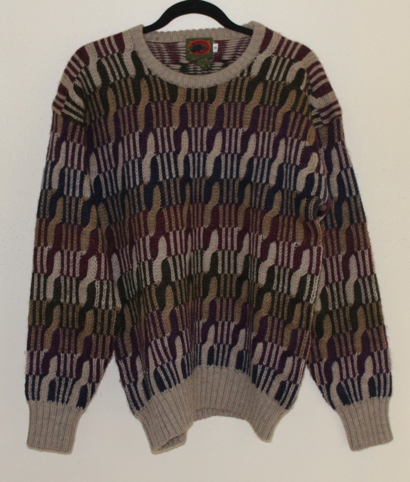Boston Traders - Funky Heavy-Weight Noridc Knit Earthy Wool Sweater Sz ...
