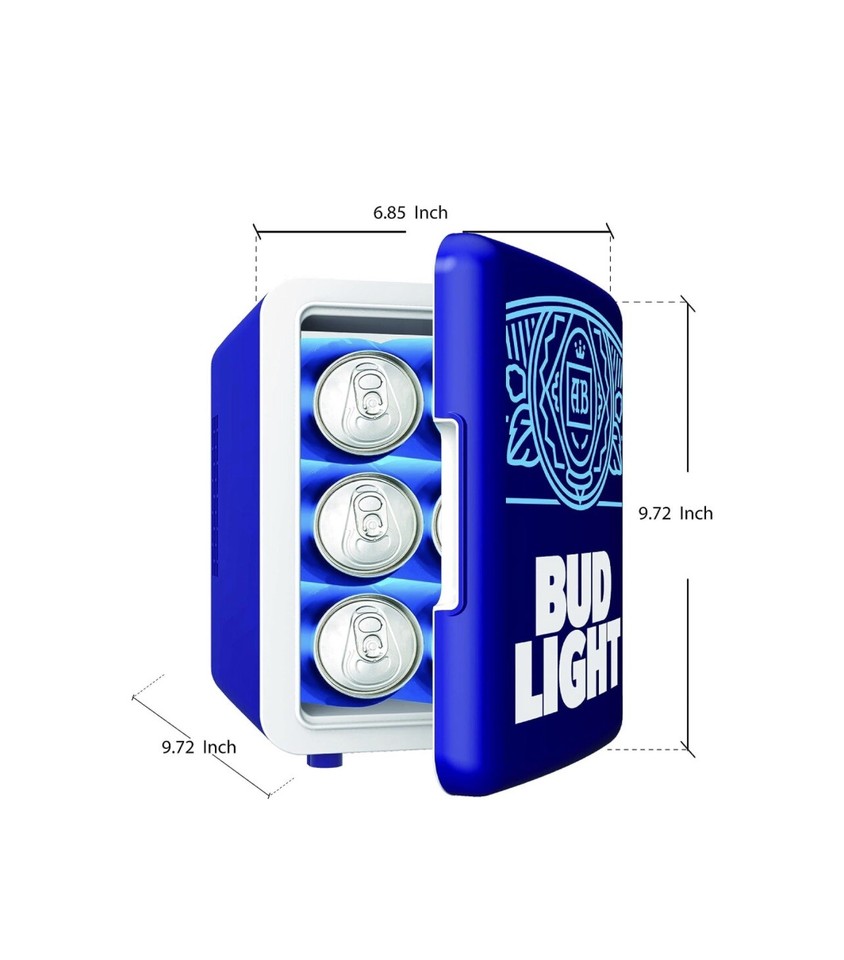 Bud Light Mini Portable Compact Personal Fridge Cooler Holds 6 Cans New ...