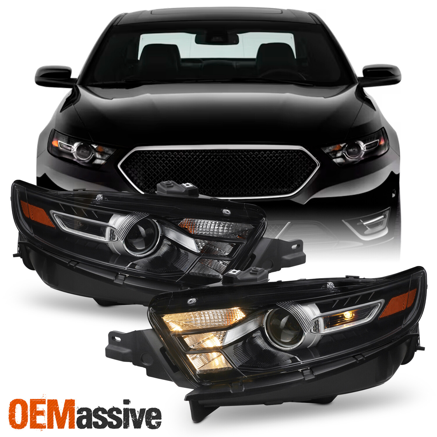 For 2013-2019 Ford Taurus [HID/Xenon Type] Projector Black Headlights Pair LH+RH | eBay