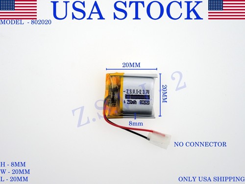3.7V 250mAh 802020 Lithium Polymer LiPo Rechargeable Battery (USA STOCK ...