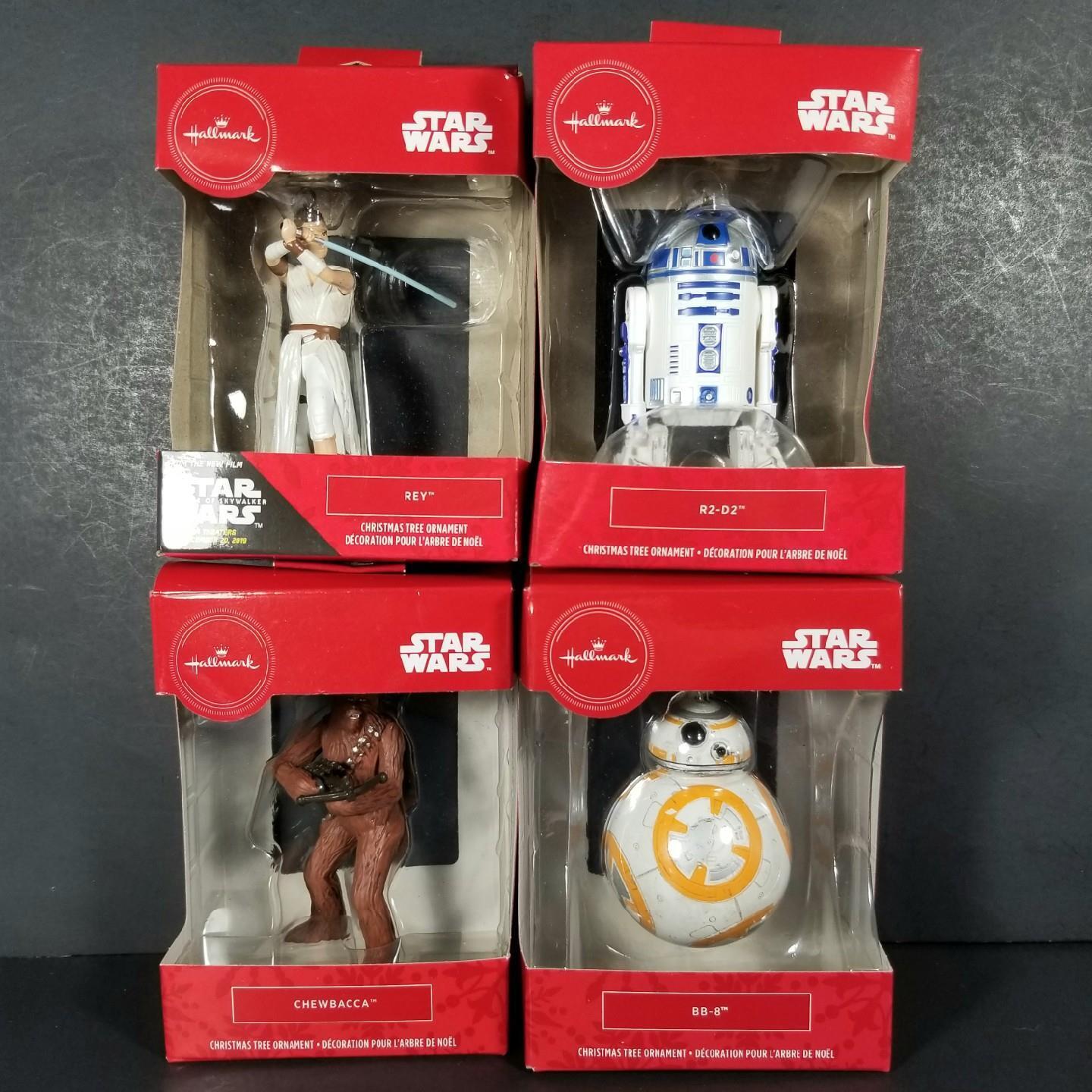 NEW Hallmark STAR WARS Ornament LOT 4 Red Box Rey Chewbacca R2-D2 BB-8 ...