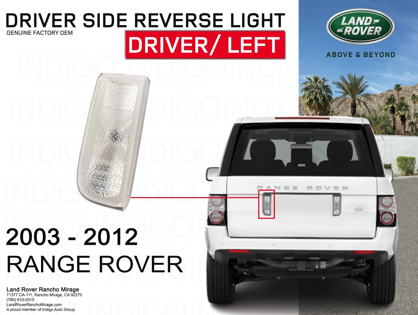 2003-2012 Range Rover Left Hand LH Rear Reverse Backup Lamp Light ...