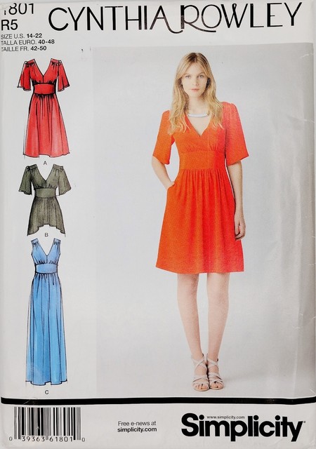 Simplicity Cynthia Rowley Pattern 1801 Size R5 Misses' Dresses for sale ...