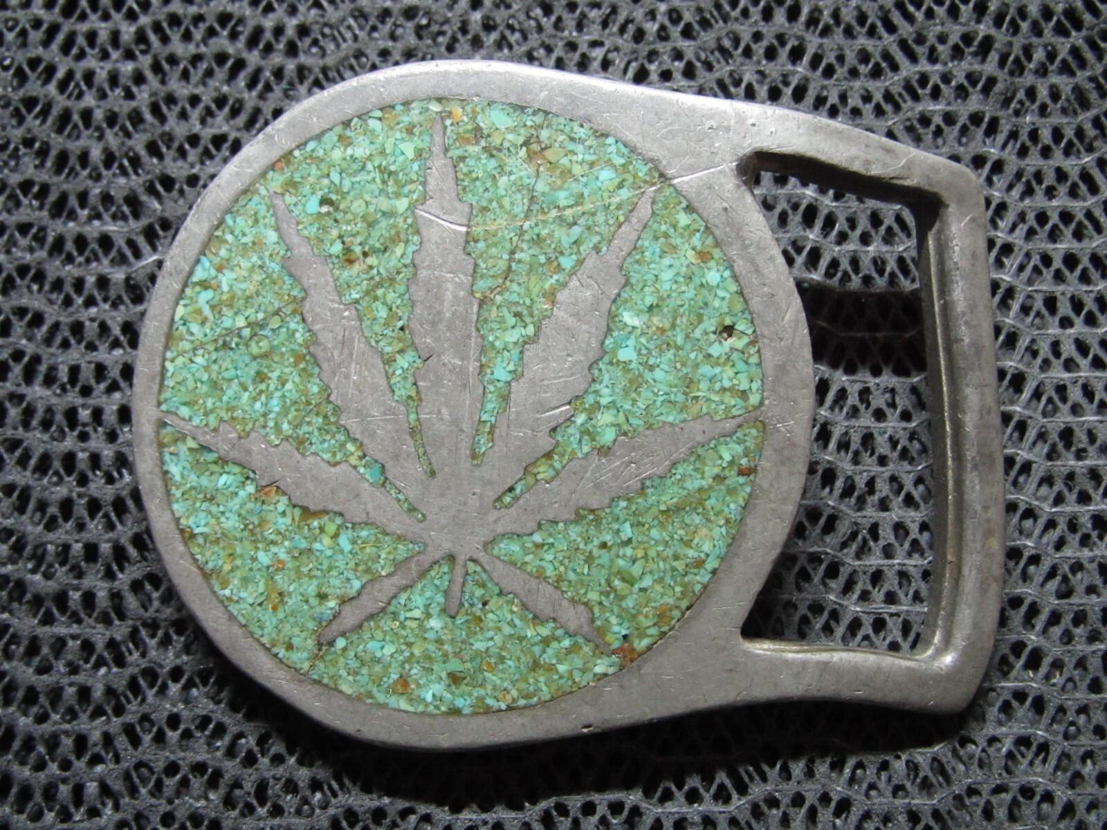 MARIJUANA POT BUD WEED LEAF TURQUOISE INLAY HIPPIE BE… - Gem