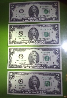 (10) 2017 A $2 Dollar Notes Bills with Consecutive Serial Numbers US ...