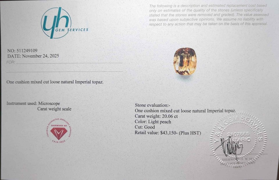 20.06 ct Cushion Cut Fancy Imperial Topaz Gemstone Appraisal $43150 | eBay