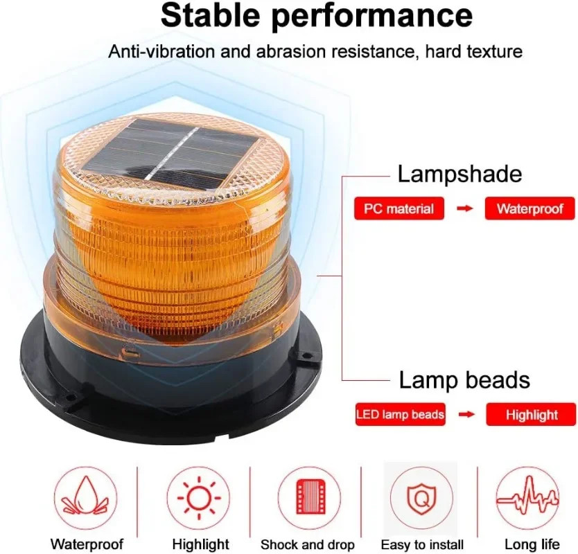 Solar Power LED Beacon Strobe Light 12V Amber with Magnetic Base ...