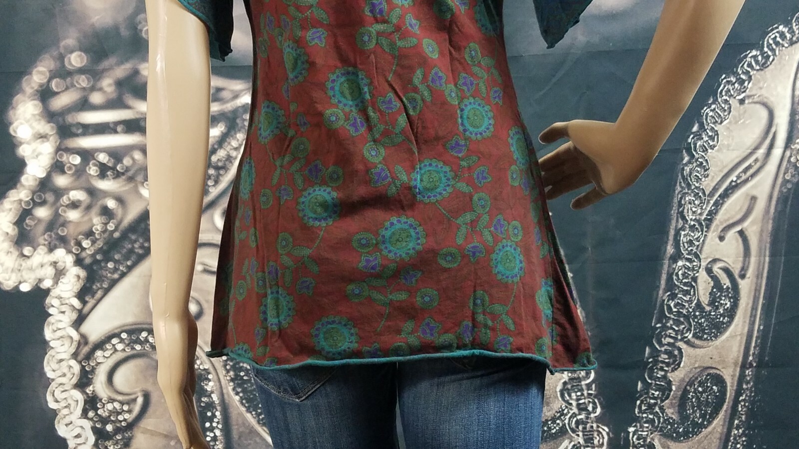 Unity World Wear Top Short Sleeve Floral Paisley Embroidered Womens ...