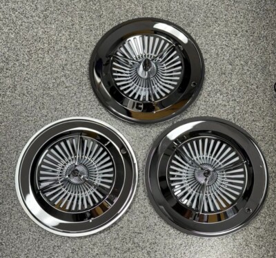 (Set/3) 16" Polara Hubcaps 3 Bar Chrome Bullet Spinner Jet Wheel Covers ...