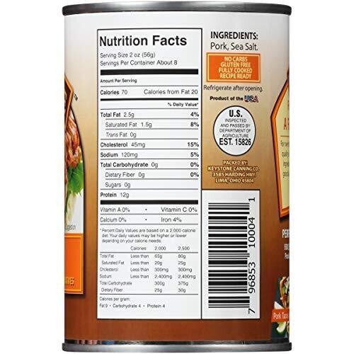 6 Pack- Keystone Meats Natural Pork Fully Cooked 14.5 oz Food, No ...