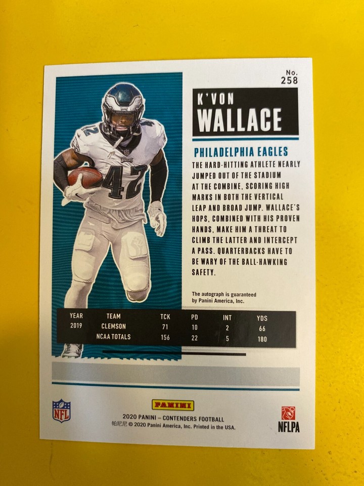 DA71804 2020 Panini Contenders #258 K'Von Wallace EAGLES ROOKIE ...