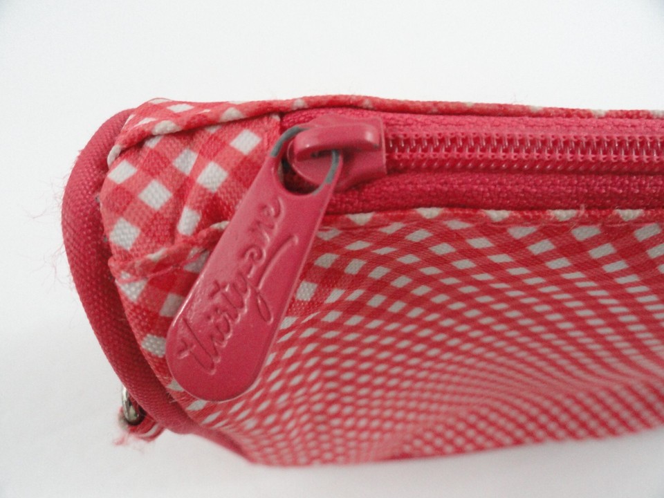 Thirty One Coral Mini Gingham Zippered Makeup Pouch 8x6x2 Pink White ...
