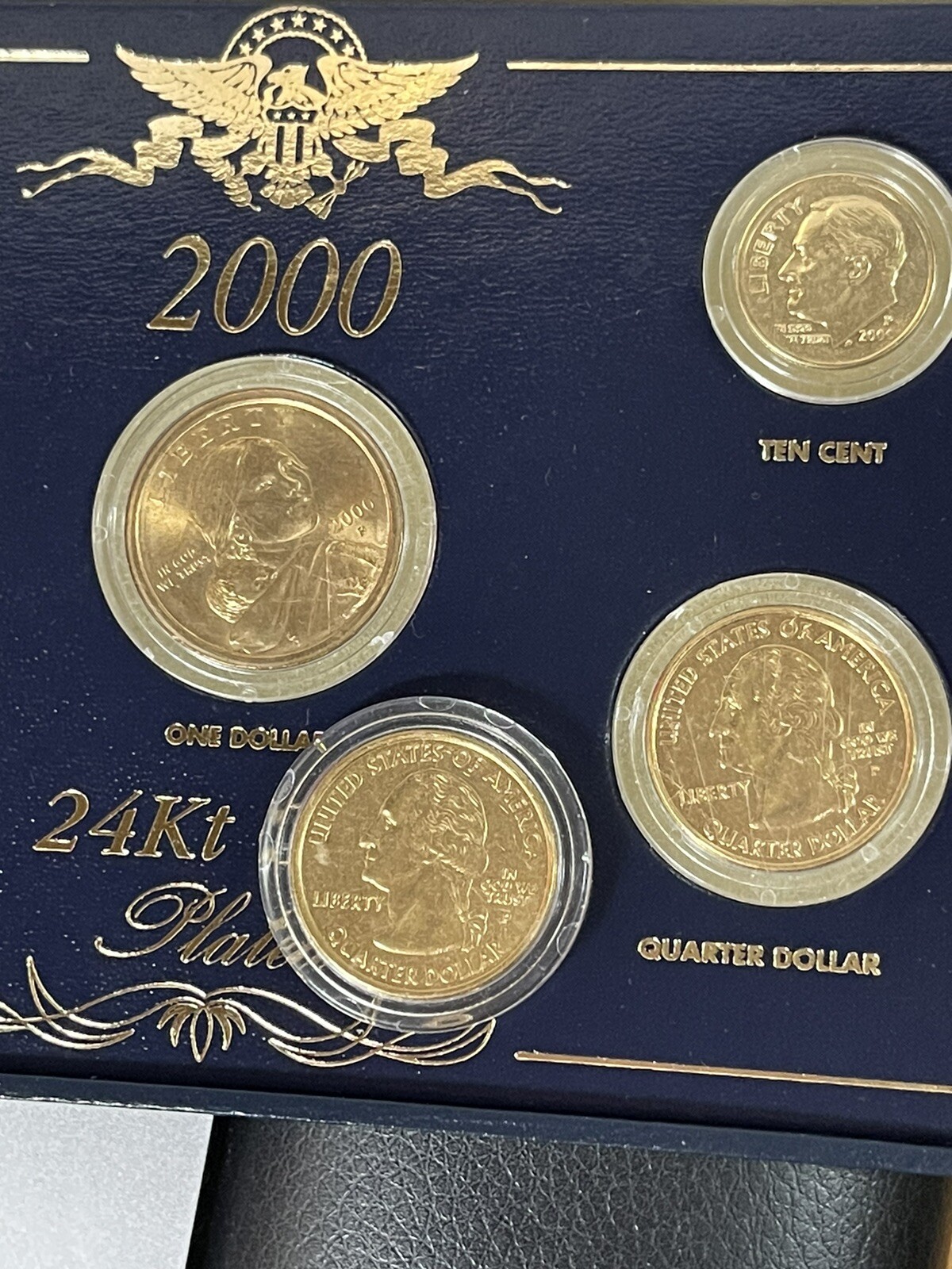 2000 US Mint Coin Set - 5 Coin Set Plus Extra Quarter Coin In Box, 24kt ...