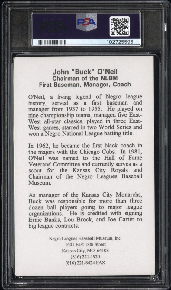 1996 NEGRO LEAGUE MUSEUM BUCK O'NEIL AUTHENTIC AUTOGRAPH PSA POP 1 | eBay