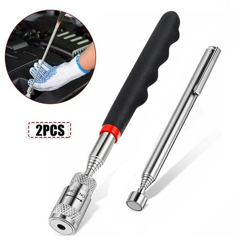 2 Pcs Telescoping Magnet Stick Pick Up Tool LED Light For Auto Mechanic ...