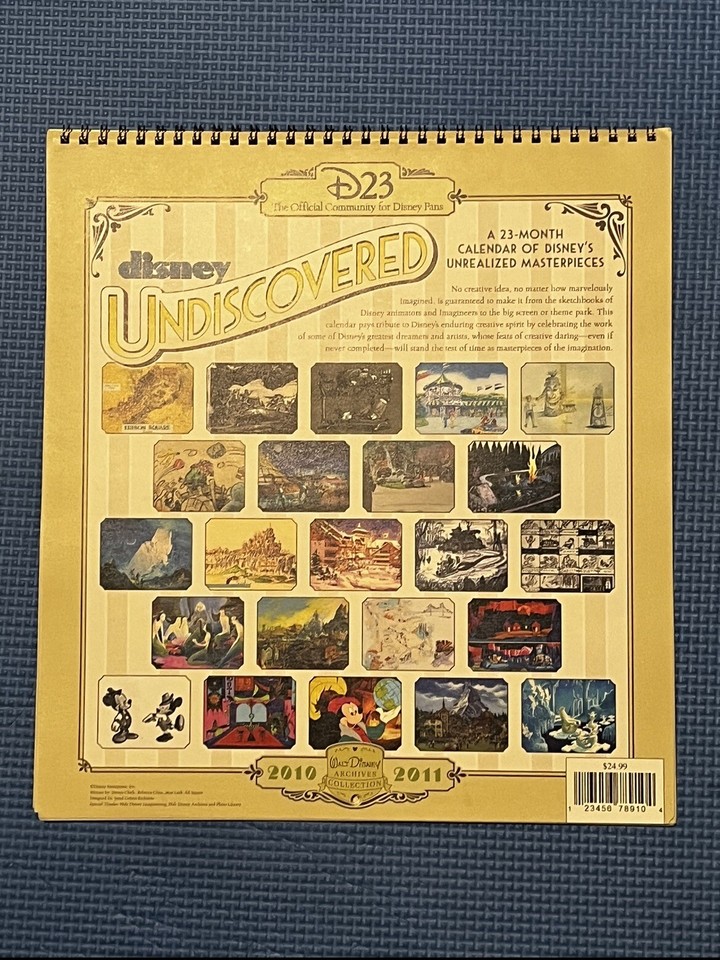 DISNEY D23 COMMUNITY CLUB 2010-2011 SPIRAL WALL CALENDAR UNDISCOVERED ...