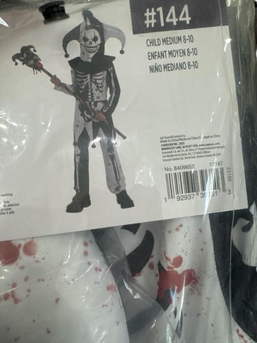 Menacing Jester Skeleton Clown Halloween Costume 3 Pc Set Child Medium ...