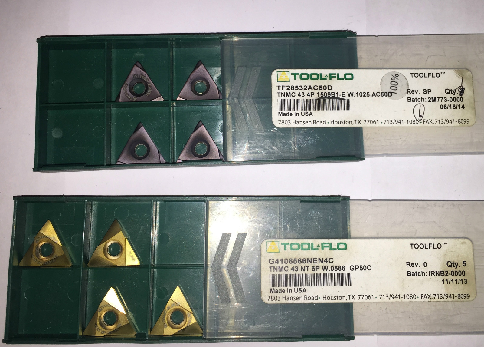TOOL FLO TNMC 43 CARBIDE INSERTS QUANTITY 8 6P W.0566 GP50C & 4P 1509B1 ...