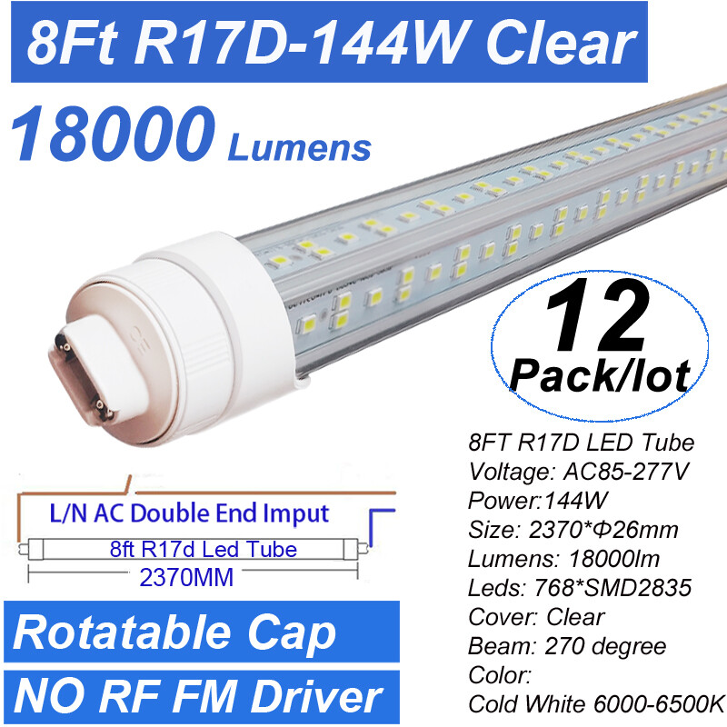 12 PACK T8 R17D HO 8FT Led bulbs 144W Rotatable 8 Foot led Light ...