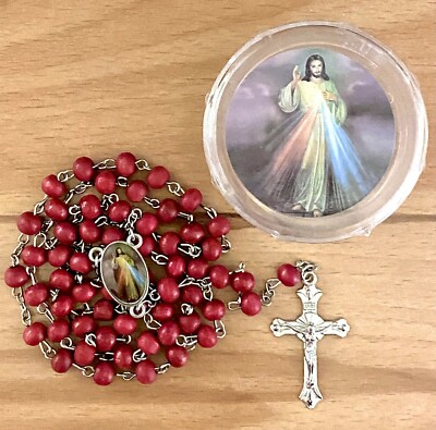 Divine Mercy Jesus Red Rosary Beaded Rosario Divine Misericordia ...