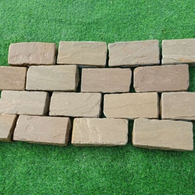 Raj Green Tumbled Sandstone 100x200 Setts Block Paving Garden Edging ...
