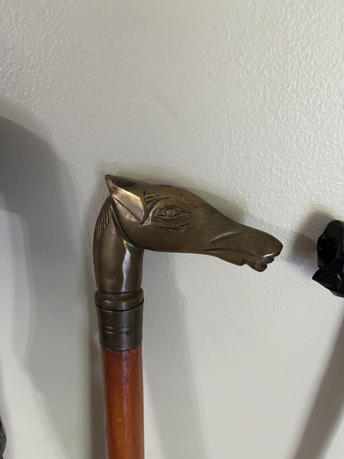Vintage Long Brass Horse Head WALKING STICK CANE + Tw… - Gem