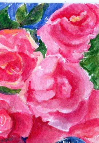 Original ACEO Pink Roses Watercolor Painting, Flowers art by Sharon ...
