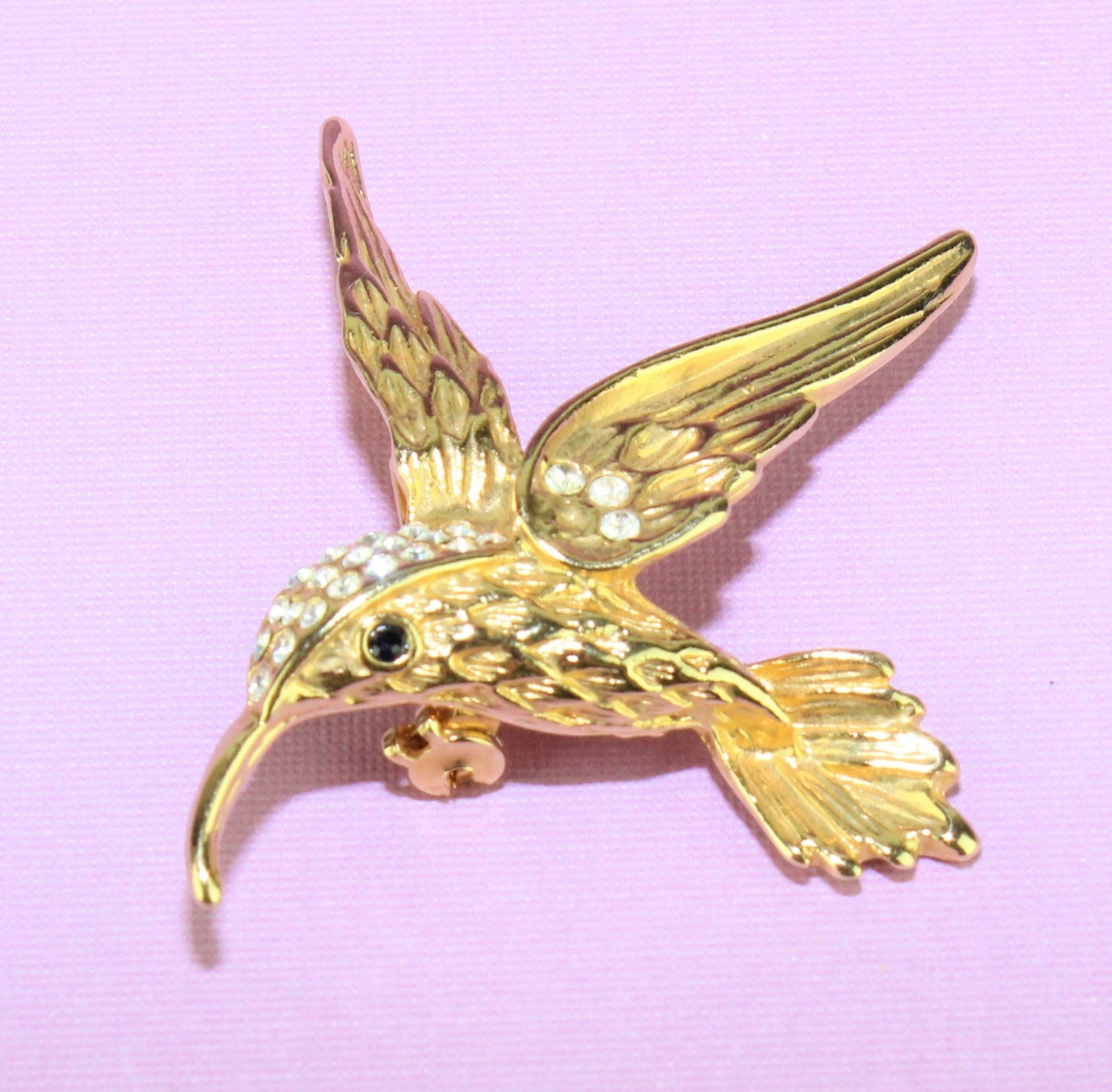 Womens Gold Tone Rhinestone Figural Hummingbird Brooch Pin | eBay
