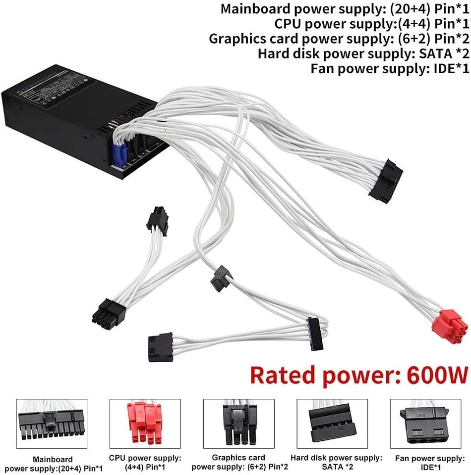 600W PC Power Supply For Enhance 7660B 1U Flex ATX PSU Computer Mini ...