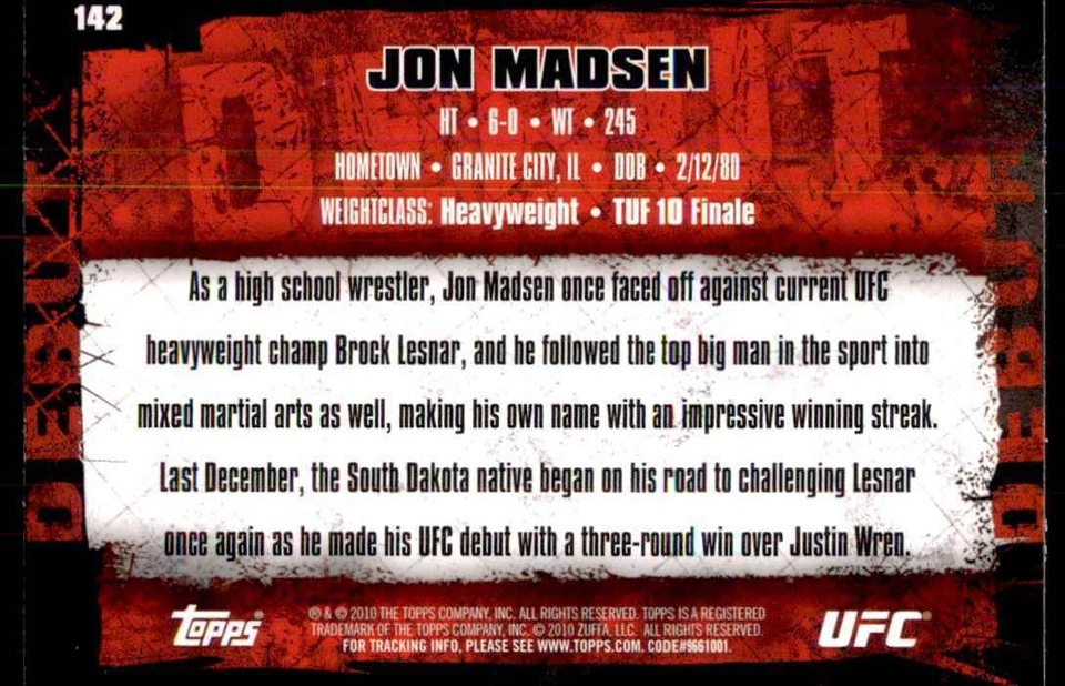 2010 Topps UFC Jon Madsen #142 | eBay