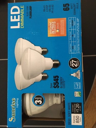 3 Sunrise LED Dimmable Lamp 10W 850 Lumens BR30 Soft White Bulb ...