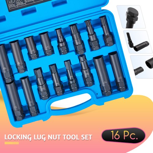 16pc Locking Lug Nut Master Key Set CrMo SAE and Metric Wheel Lock ...