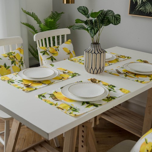 Yellow Lemon Print Table Runner Dining Tea Table Cloth Cover Placemat ...