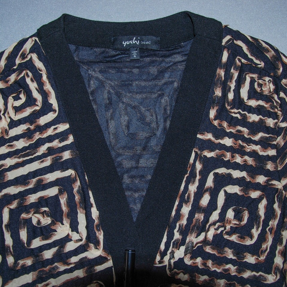 YUSHI Women's sz Small One Button Jacket Black Tan 3D Texture Art Wear ...