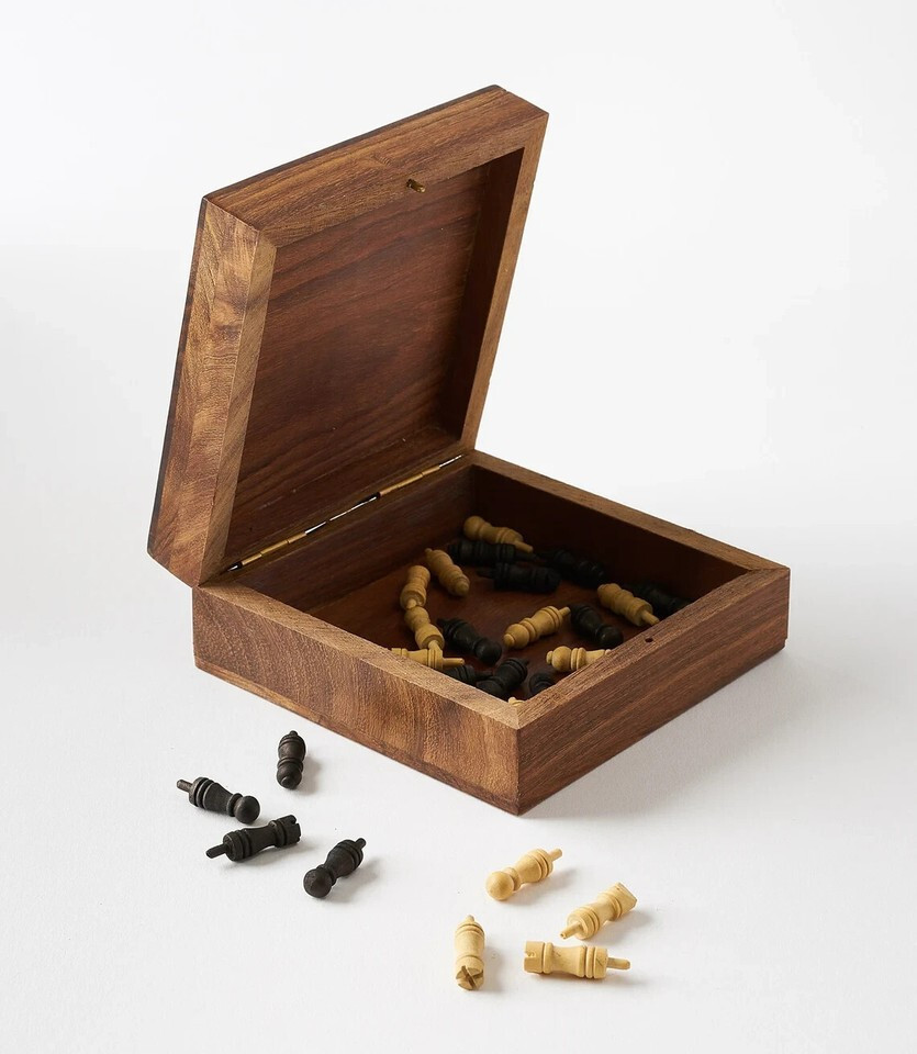 Pocket Wooden Mini Travel Chess Board Game Set Portable Peg Pieces Gift ...