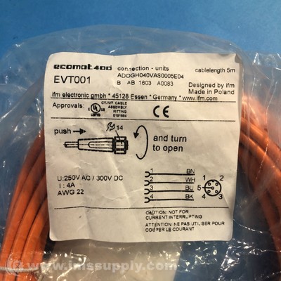 Ifm EVT001 Female Cordset, 5 m PVC-Cable, M12 Connector FNFP | eBay