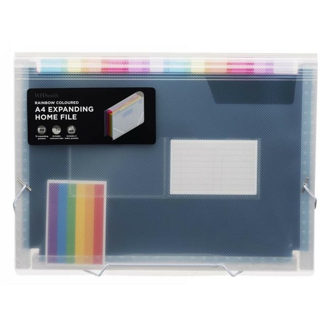 WHSmith Rainbow Coloured Polypro A4 Expanding File Organiser in ...