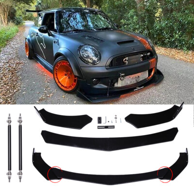Black Front Bumper Lip Splitter+Strut Rods For MINI COOPER S R53 R56 ...