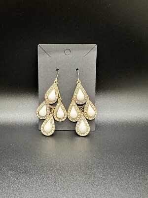 Beautiful Gold - White - Faux Diamond Earrings For Prom Wedding Formal ...