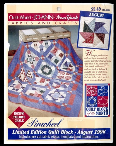 Jo-Ann Fabrics August 1996 PINWHEEL Quilt Block of the Month Open Clean ...