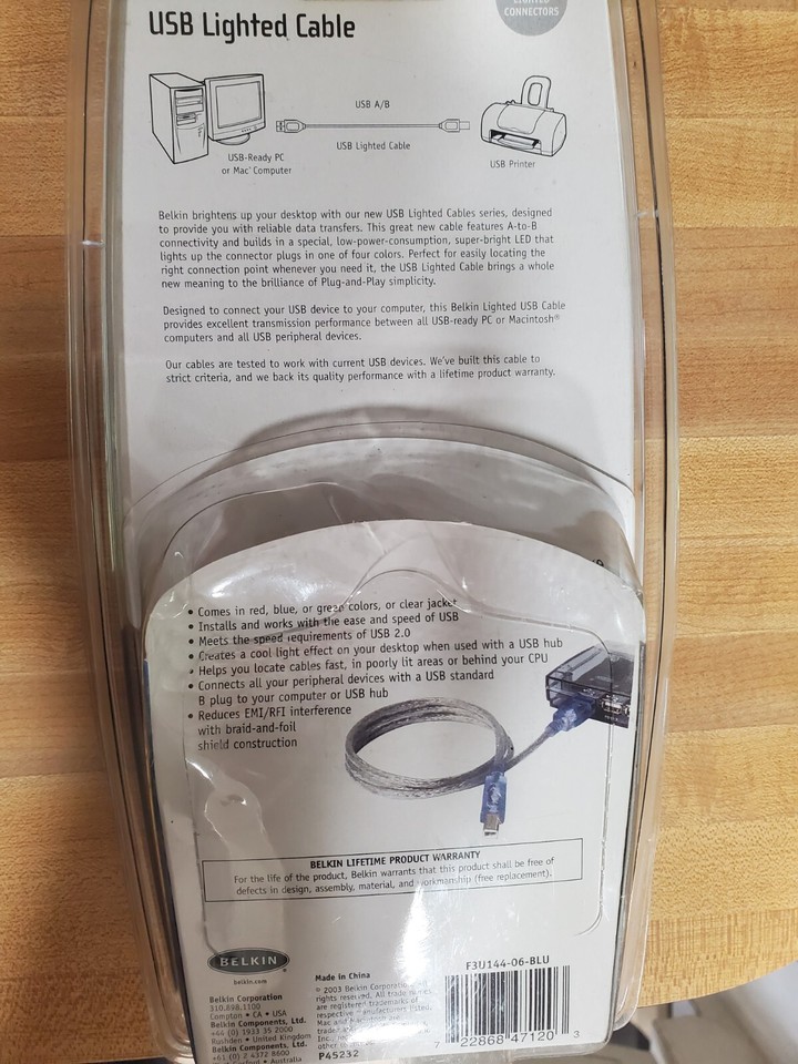 'Belkin' USB Lighted Cable (New) | eBay