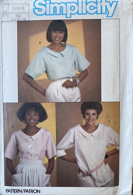 Vtg 1984 Simplicity 6753 Easy Blouse w/ collar Sewing Pattern sz 6-8-10 ...