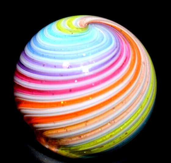 HOT HOUSE GLASS MARBLE/.687"-DICHROIC RAINBOW JOSEPH'S COAT-PEACH ...