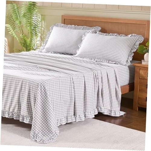 Gingham Sheet Set, Lightweight Super Soft Brushed Microfiber Plaid Full Gray | eBay