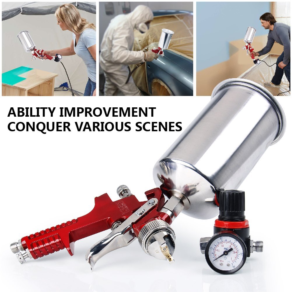 HVLP Spray Gun Auto Paint Air Spray Gun Kit Gravity Feed Car Primer 3 ...
