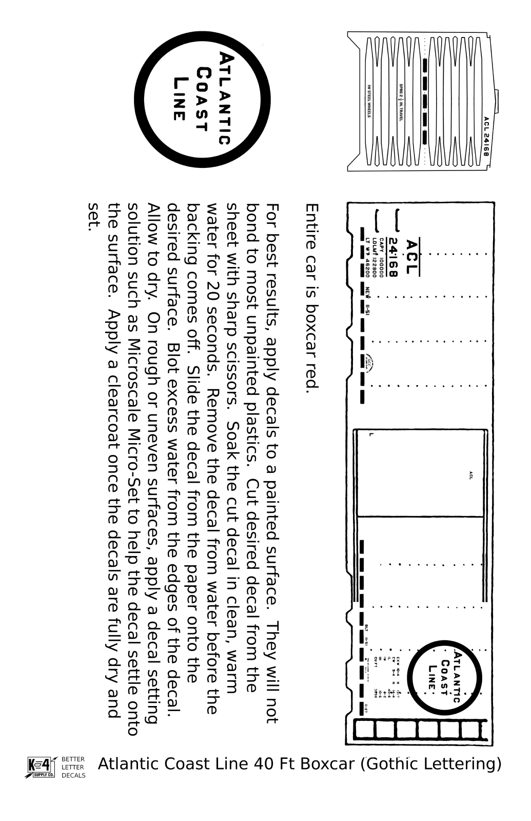 K4 HO Scale Decals Atlantic Coast Line 40 Ft Boxcar ACL Small Gothic in ...