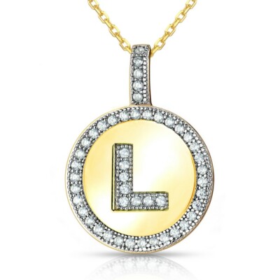 Sterling Silver Gold Plated Circle "L" Pendant with Chain | eBay